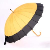China 24 Ribs RPET Pongee Automatic Wooden Shaft Umbrella for sale
