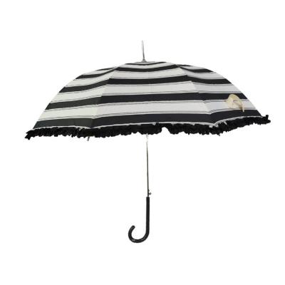 China Striped Pongee Fabric Straight Umbrella With Flower Edge for sale