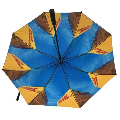 China 130cm Windproof RPET Pongee Double Layer Golf Umbrella Auto Open Fiberglass Shaft for sale