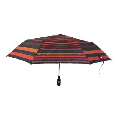 China Auto Open Close Folding Pongee Windproof Stripe Umbrella 21 Inch 8 Panels for sale