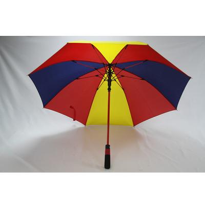 China BSCI Pongee Fabric Three-Color Joint Golf Umbrella with 144mm Fiberglass Shaft and 27-inch Coverage for sale