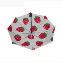 China Strawberry Print UV Protection Semi Automatic Windproof Foldable Umbrella For Women for sale