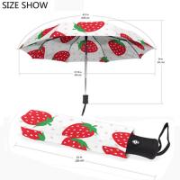 China Strawberry Print UV Protection Semi Automatic Windproof Foldable Umbrella For Women for sale