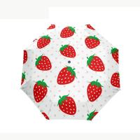 China Strawberry Print UV Protection Semi Automatic Windproof Foldable Umbrella For Women for sale