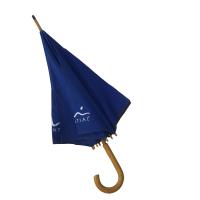 China Auto Open Double Layer 190T Pongee Fabric Wooden J Handle Umbrella for sale