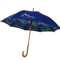 China Auto Open Double Layer 190T Pongee Fabric Wooden J Handle Umbrella for sale