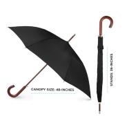 China BSCI 23x8K Auto Open Wooden Handle Umbrella 190T Pongee Fabric Black for sale