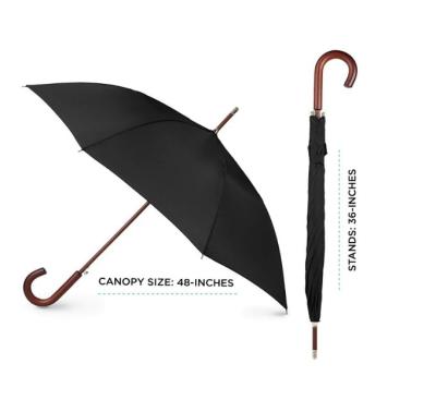 China BSCI 23x8K Auto Open Wooden Handle Umbrella 190T Pongee Fabric Black for sale