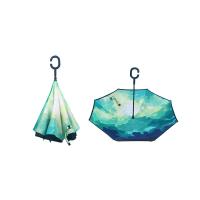 China 23 Inch Double Layer Windproof Reverse Inverted Umbrella C Handle UV Protection UPF 50 for sale