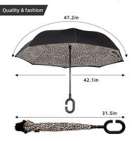 China Custom Fiberglass Frame Double Layer Reverse Inverted Umbrella With C Shape Handle for sale