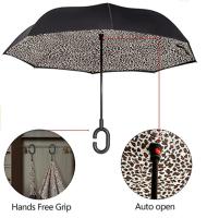 China Custom Fiberglass Frame Double Layer Reverse Inverted Umbrella With C Shape Handle for sale
