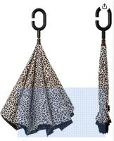 China Custom Fiberglass Frame Double Layer Reverse Inverted Umbrella With C Shape Handle for sale