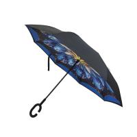 China 23-Inch Custom Fiberglass Frame Reverse Inverted Umbrella with C-Shape Handle and Double Layer UPF50+ Protection for sale