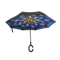 China 23-Inch Custom Fiberglass Frame Reverse Inverted Umbrella with C-Shape Handle and Double Layer UPF50+ Protection for sale