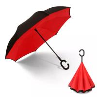 China 23 Inch C Shape Handle Inverted Reverse Umbrella with Double Layer UV Protection and Custom Logo Printing for sale