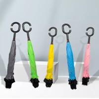 China 23 Inch C Shape Handle Inverted Reverse Umbrella with Double Layer UV Protection and Custom Logo Printing for sale