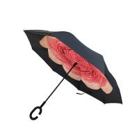 China 23 Inch Reverse Invert Pongee Upside Down Umbrella Double Layer Windproof C Handle for sale