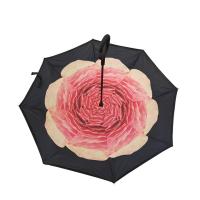 China 23 Inch Reverse Invert Pongee Upside Down Umbrella Double Layer Windproof C Handle for sale