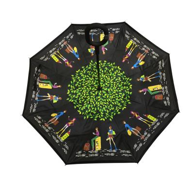 China Custom C Handle Reverse Inverted Umbrella Windproof Double Layer for sale