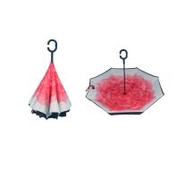 China Hands Free C Handle Reverse Inverted Umbrella 23 Inch Double Layer Windproof UV Protection for sale