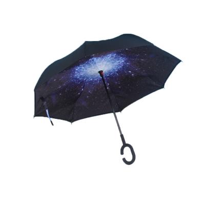 China Double Layer Inverted Reverse Umbrella 49 Inch Arc C Handle Windproof Auto Open for sale