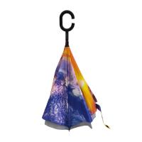 China Upside Down Cars C Handle Reverse Inverted Umbrella Double Layer Windproof for sale