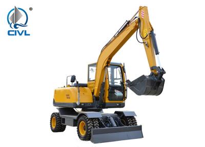 China 6000kg Wheeled Excavator / Mini Tire Excavators / Wood Grabber New Compact Excavators 55kw Engine Excavator Color Option for sale