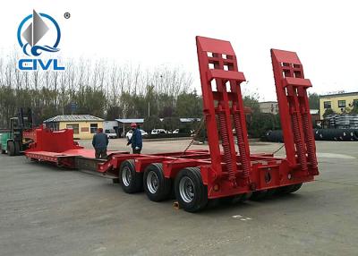 China 3 Axles 60T Lowbed Truck Semi Trailer Trucks With Ladder / Ramp for sale
