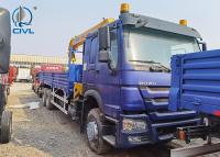 China HOWO 6X4 Sidewall Cargo Truck Mounted Crane Blue Colour With 10 Tons Straight Boom for sale