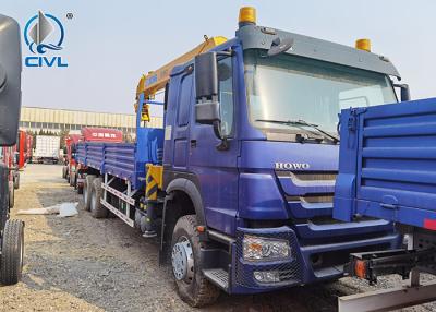 China HOWO 6X4 Sidewall Cargo Truck Mounted Crane Blue Colour With 10 Tons Straight Boom for sale