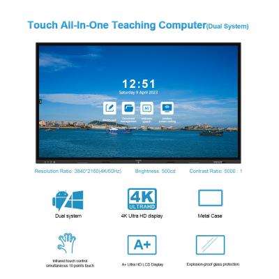 China Vibrant 4K Touch Display Interactive Smart Boards Dual OS System and for Seamless Android Windows Operation for sale