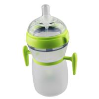 China Latex Free 9oz Baby Silicone Feeding Bottle Silicone Infant Bottle Feeding With Handle Age 0-2 Years for sale