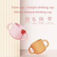 China Orange BPA Free Silicone Handle Feeding Bottle Baby Sippy Cup With Straw For Kids for sale