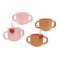 China Orange BPA Free Silicone Handle Feeding Bottle Baby Sippy Cup With Straw For Kids for sale