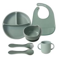 China Silicone Food Grade Infant Dinnerware Sets Baby Feeding Set Suction Kids Infant Plates And Bowls for sale