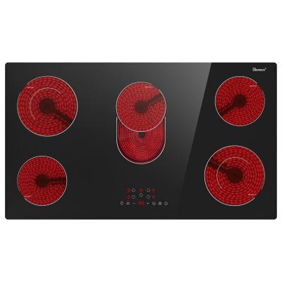 China 36 Inch 5 Burner Electric Cooktop 8400W Radiant Ceramic with Dual-Ring Zones 220-240V for sale