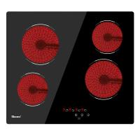 China 60 cm Black Glass Ceramic Electric Hob with 4 Cooking Zones, 6000 W Power and Touch Controls for sale