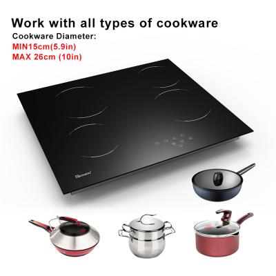 China 60 cm Black Glass Ceramic Electric Hob with 4 Cooking Zones, 6000 W Power and Touch Controls for sale