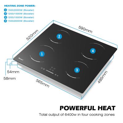 China 60cm 4-Zone Induction Cooktop 6400W Built-In Electric Hob with PowerBoost and Timer Control for sale