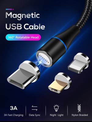 China LED 3 In 1 5V 3A 9V Magnetic Lightning Charging Cable for sale