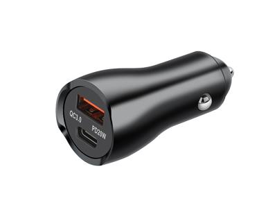 China Black grey Dual Ports PD QC3.0 18W Fast Car Charger Aluminum Alloy for sale