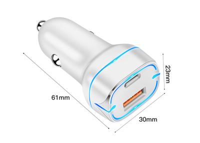 China DC12V Input Dual Port USB C PD QC 3.0 52.5W Fast Car Charger Adapter for sale