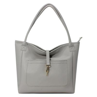 China Gray Vegan Leather Tote Bag PU Soft Satchel Handbag 43x14x32.5cm Custom Color for sale