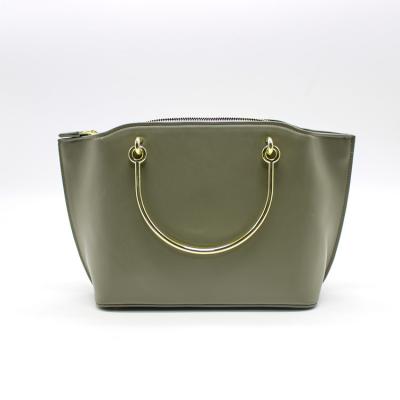China OEM Leather Tote Bag with Zipper Closure 17x9x10 cm Two Side Pocket Handbag for sale