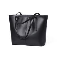 China BSCI Certified Ladies Tote Handbag 34.5x12x27cm Black Leather Large Capacity Commuter Bag for sale