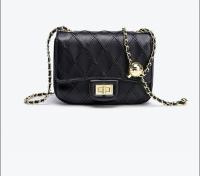China Mini Female Crossbody Bag 20cm Black PU Leather Purse with Gold Chain for sale