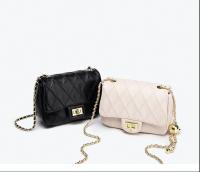 China Mini Female Crossbody Bag 20cm Black PU Leather Purse with Gold Chain for sale