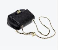 China Mini Female Crossbody Bag 20cm Black PU Leather Purse with Gold Chain for sale