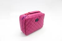 China Square PU Leather Cosmetic Bag 8.5cm Pink Rose Red Portable Makeup Pouch for sale