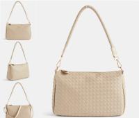 China Hand Woven PU Leather Messenger Bag for Women 25x14cm White Shoulder Crossbody Bag for sale
